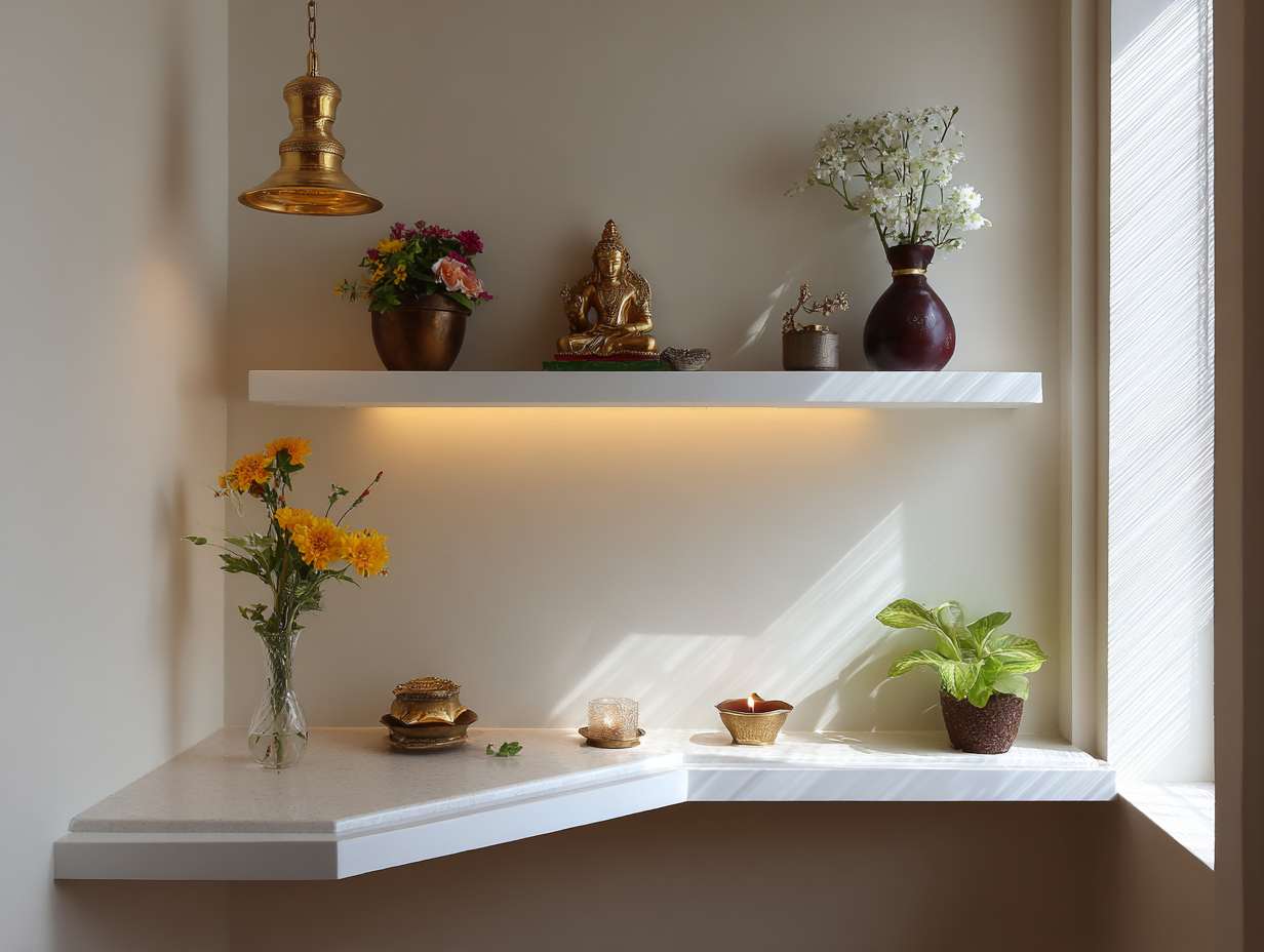 Small Pooja Room Designs in Apartments: Raised Ledge Fix