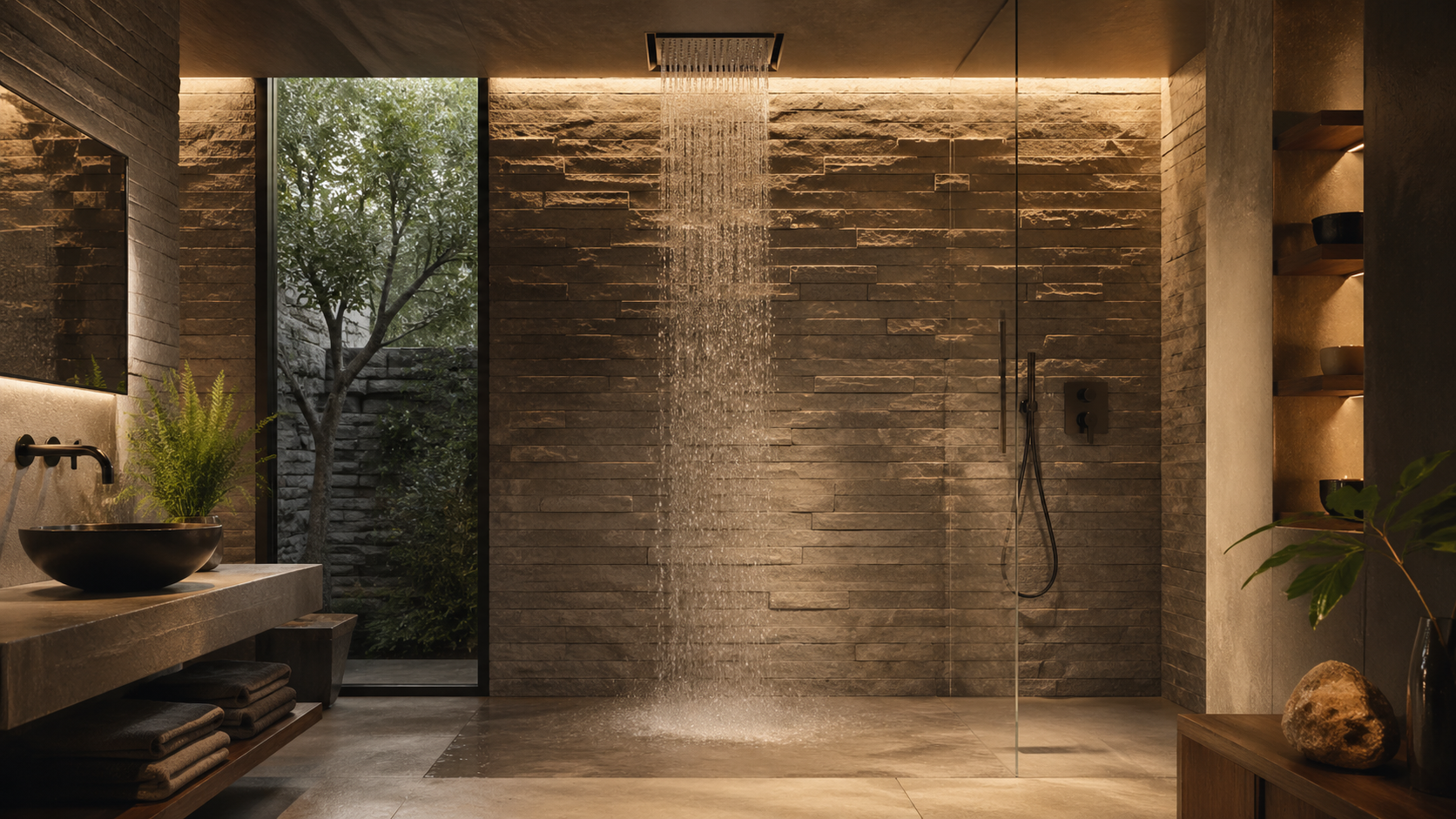 AI Desain Kamar Mandi Outdoor dan Semi-Outdoor: Mewah Tropis yang ...